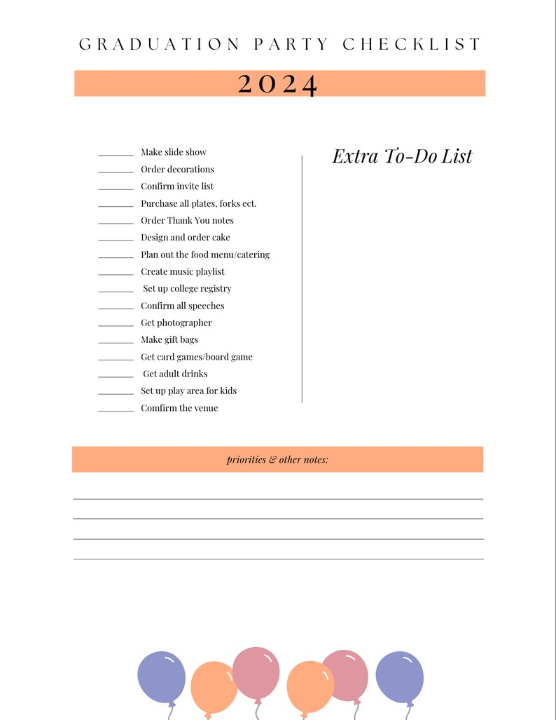 Graduation Party Checklist - Etsy
