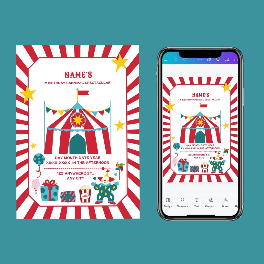 Carnival Birthday Party Invite | Instant Download | Editable in Canva ...