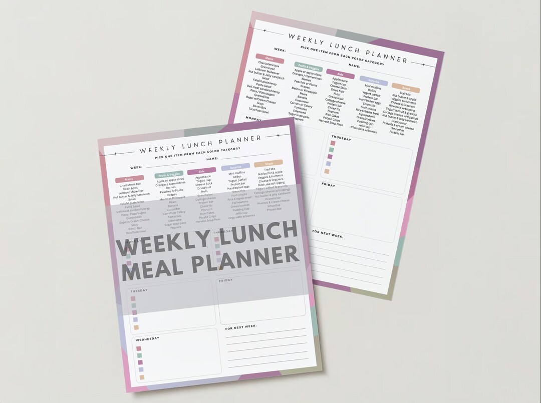 Weekly Lunch Planner Printable, Easy Lunch Ideas, Meal Prep, Weekly ...