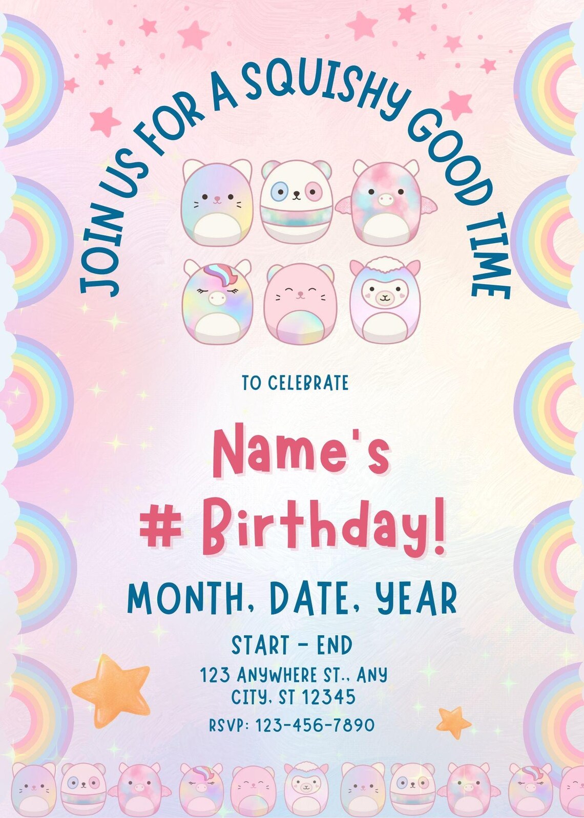 Squishmallow Birthday Party Invite Instant Download Editable in Canva ...