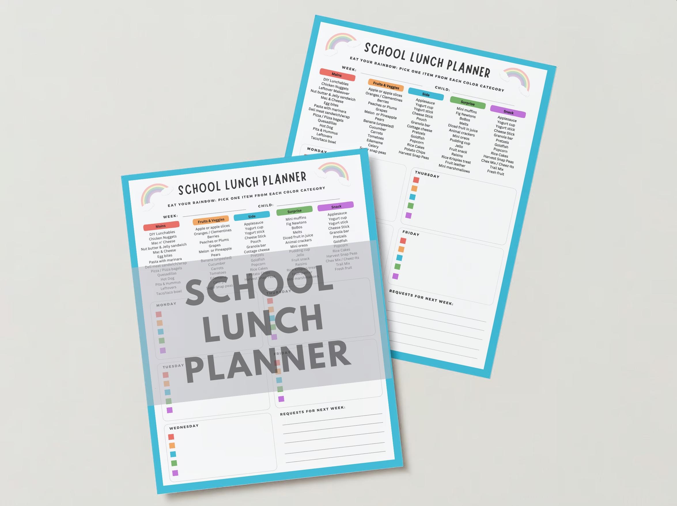 School Lunch Planner, Weekly Lunch Meal Prep, Easy Lunches for Kids ...