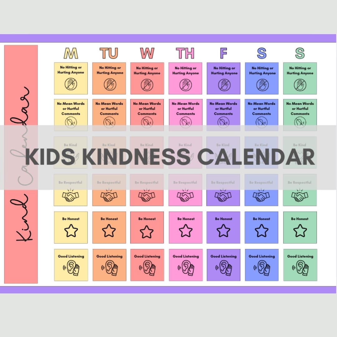 Kids Kindness Calendar | Anti-bullying Weekly Calendar | Positive ...