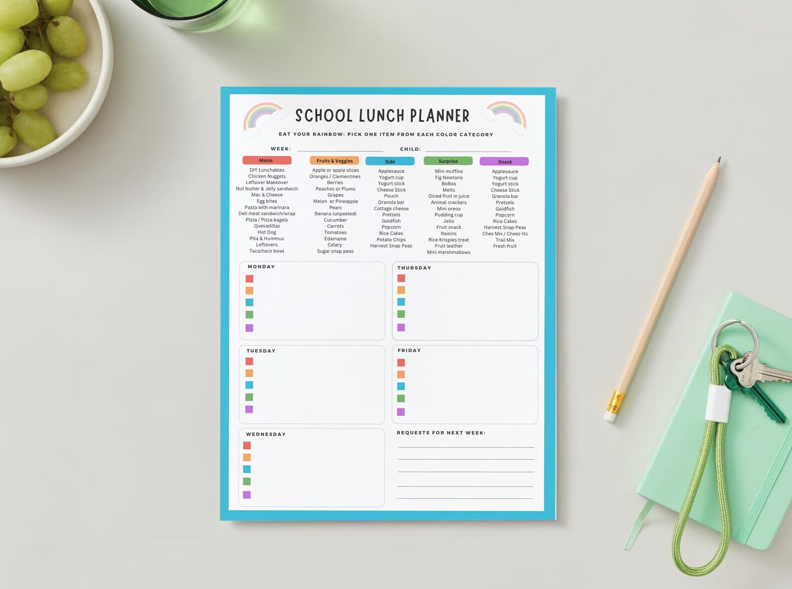 School Lunch Planner, Weekly Lunch Meal Prep, Easy Lunches for Kids ...