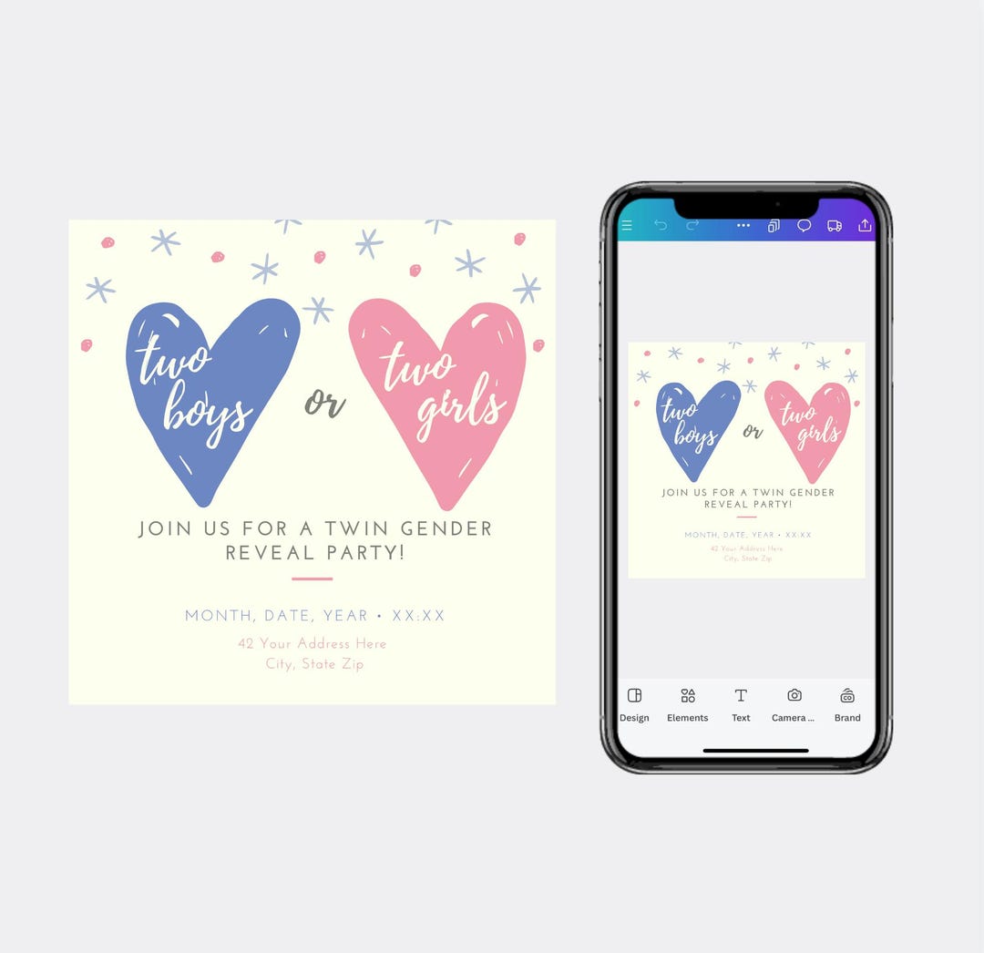 Identical Twin Gender Reveal Party Invite | Instant Download | Editable ...