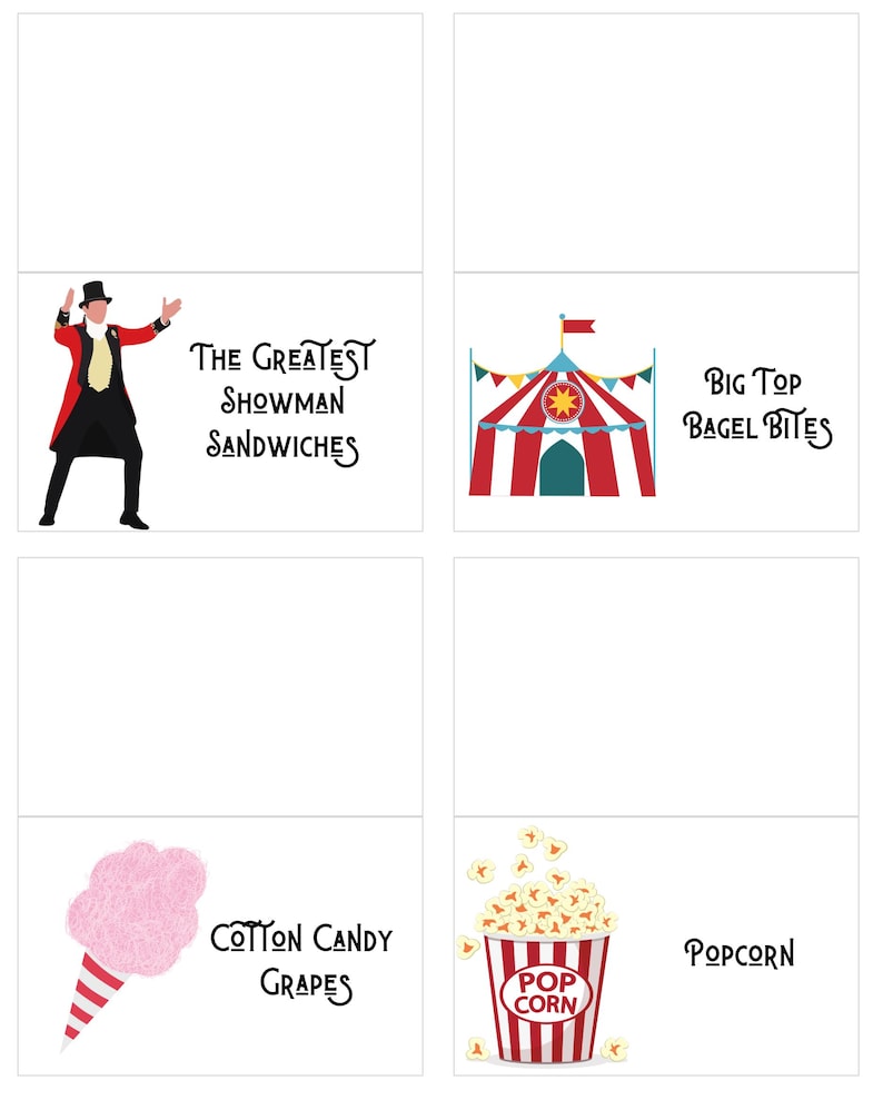 Carnival Birthday Party Food Tags & Meal Ideas - Etsy