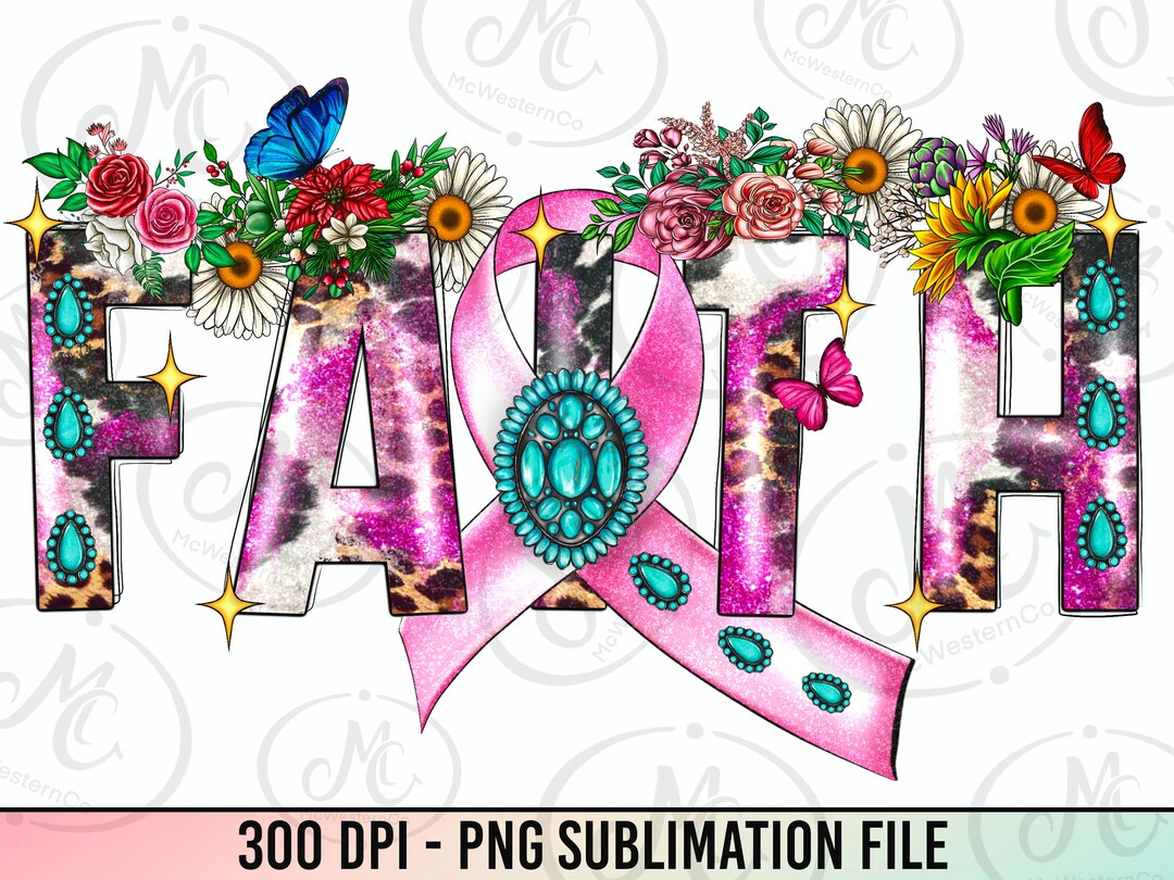 Faith Cancer Awareness Ribbon With Gemstone Png Sublimation Design ...