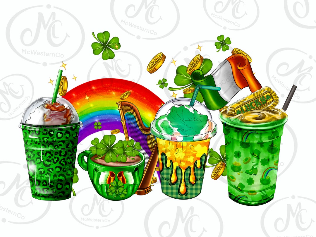 St. Patrick's Day Coffee Cups Png Sublimation Design Download, Coffee ...