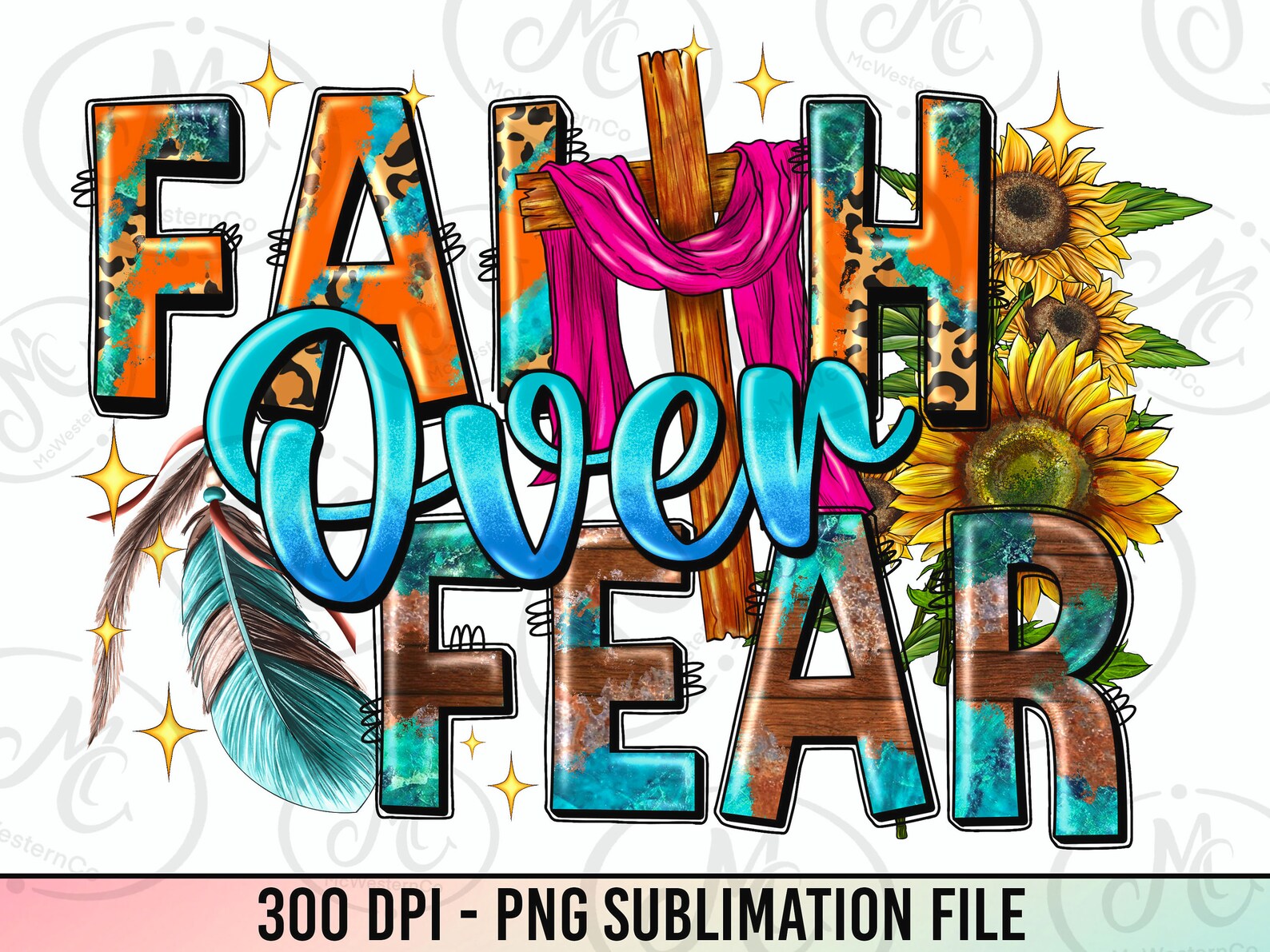 Faith Over Fear Png Sublimation Design Download, Christian Png, Western ...