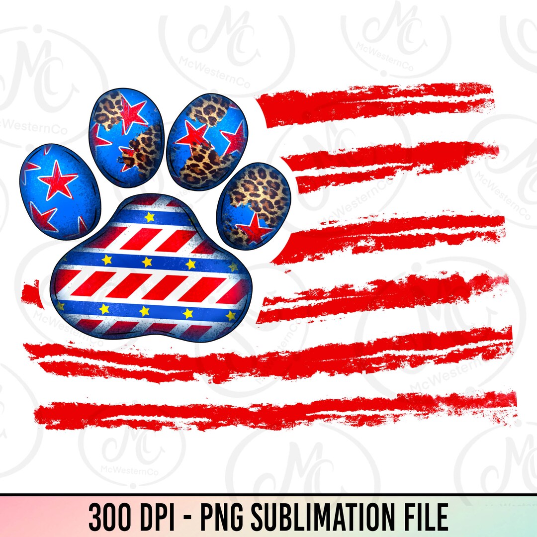 Paw Print American Flag Png, 4th of July Png, USA Grunge Paw Png ...