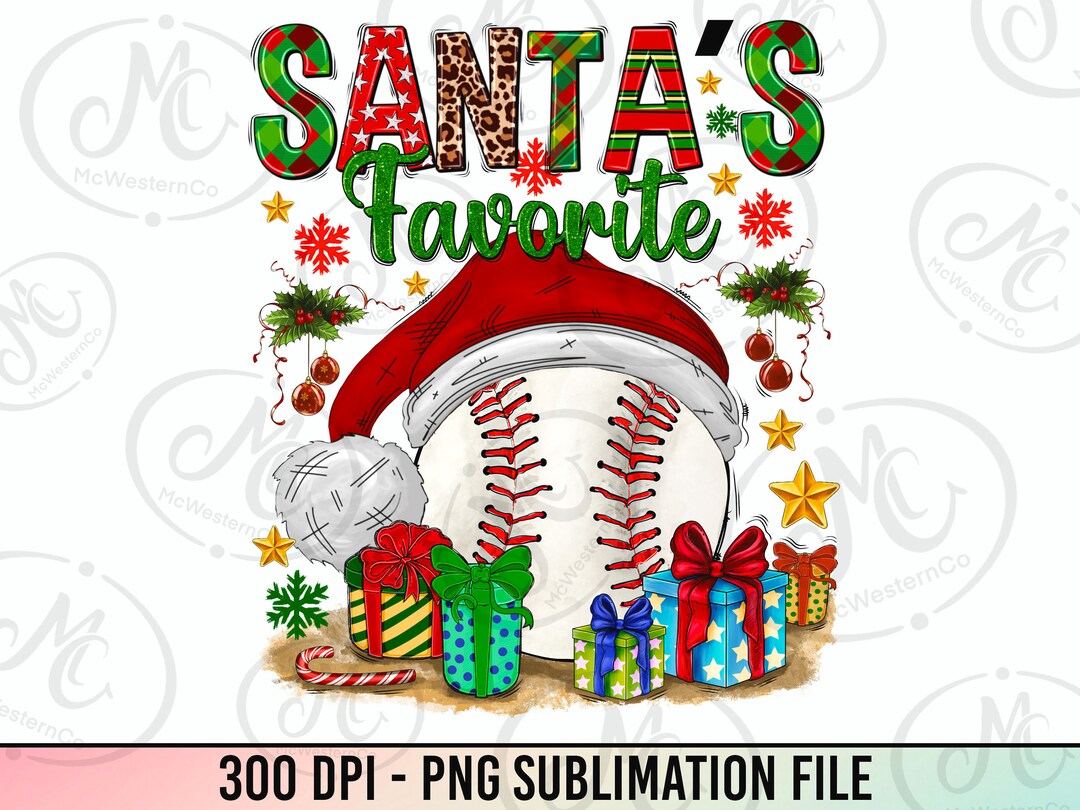Santa's Favorite Baseball Png Sublimation Design Download, Christmas ...