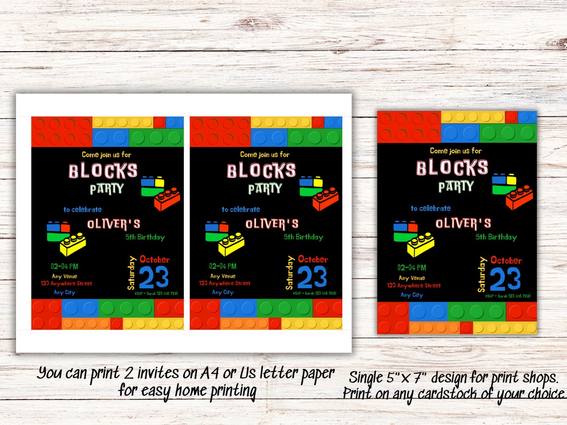 Building Blocks Birthday Invitation Template Kids Party (digital ...