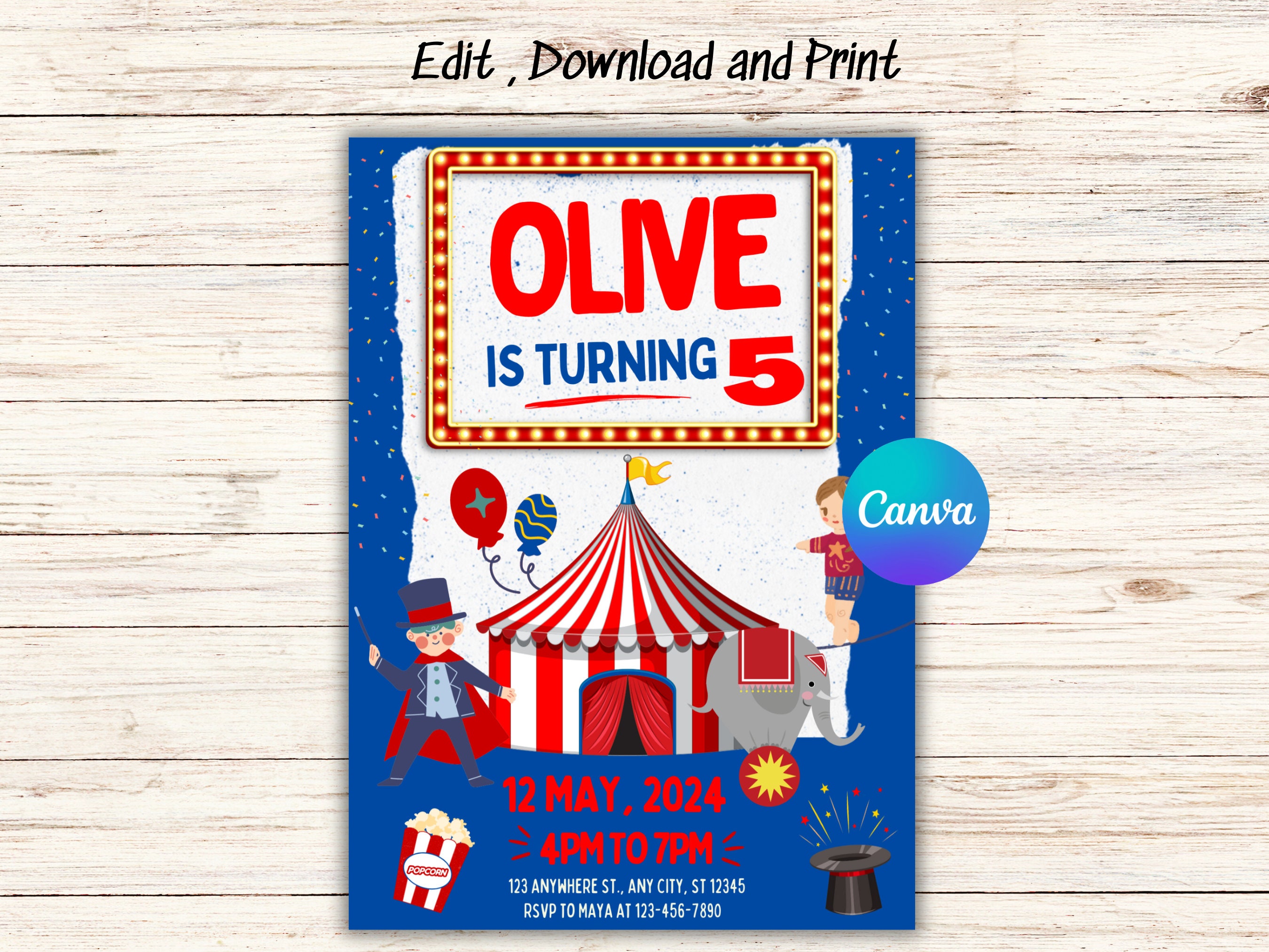 Circus Birthday Invitation Template , Printable Kid's Birthday ...