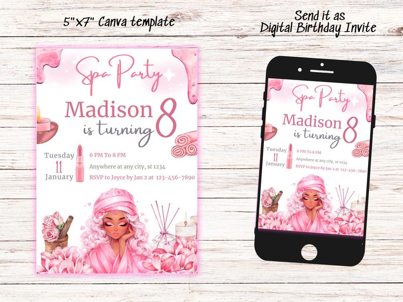Spa Birthday Party Invitation Template, Printable Girls Birthday Party ...