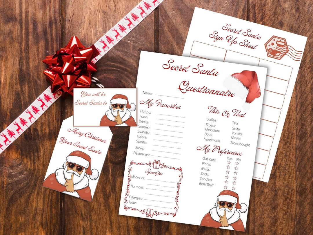Secret Santa Questionnaire Bundle Printable Gift Exchange - Etsy