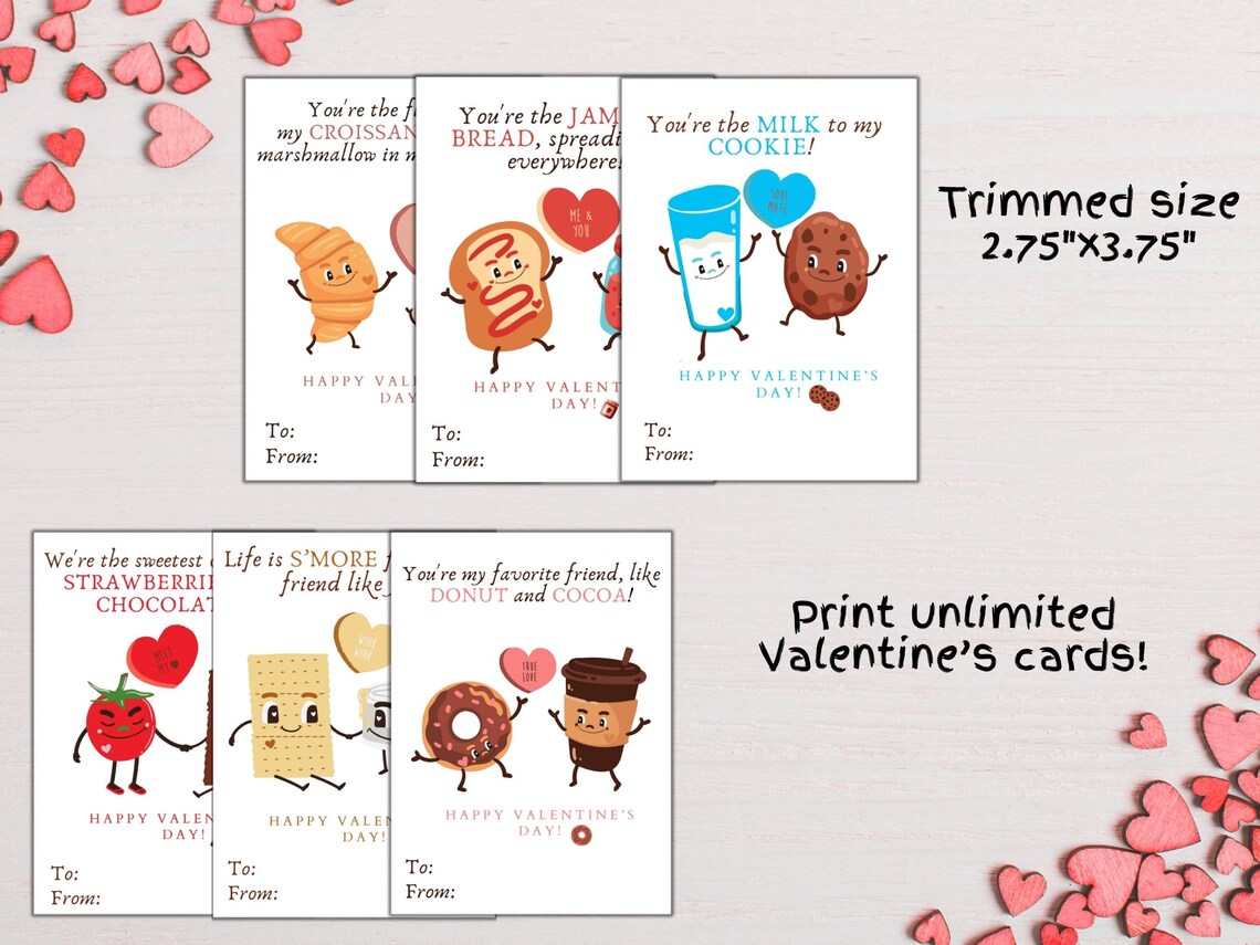 Editable Funny Food Valentine's Day Cards, Valentine's Day Classroom ...