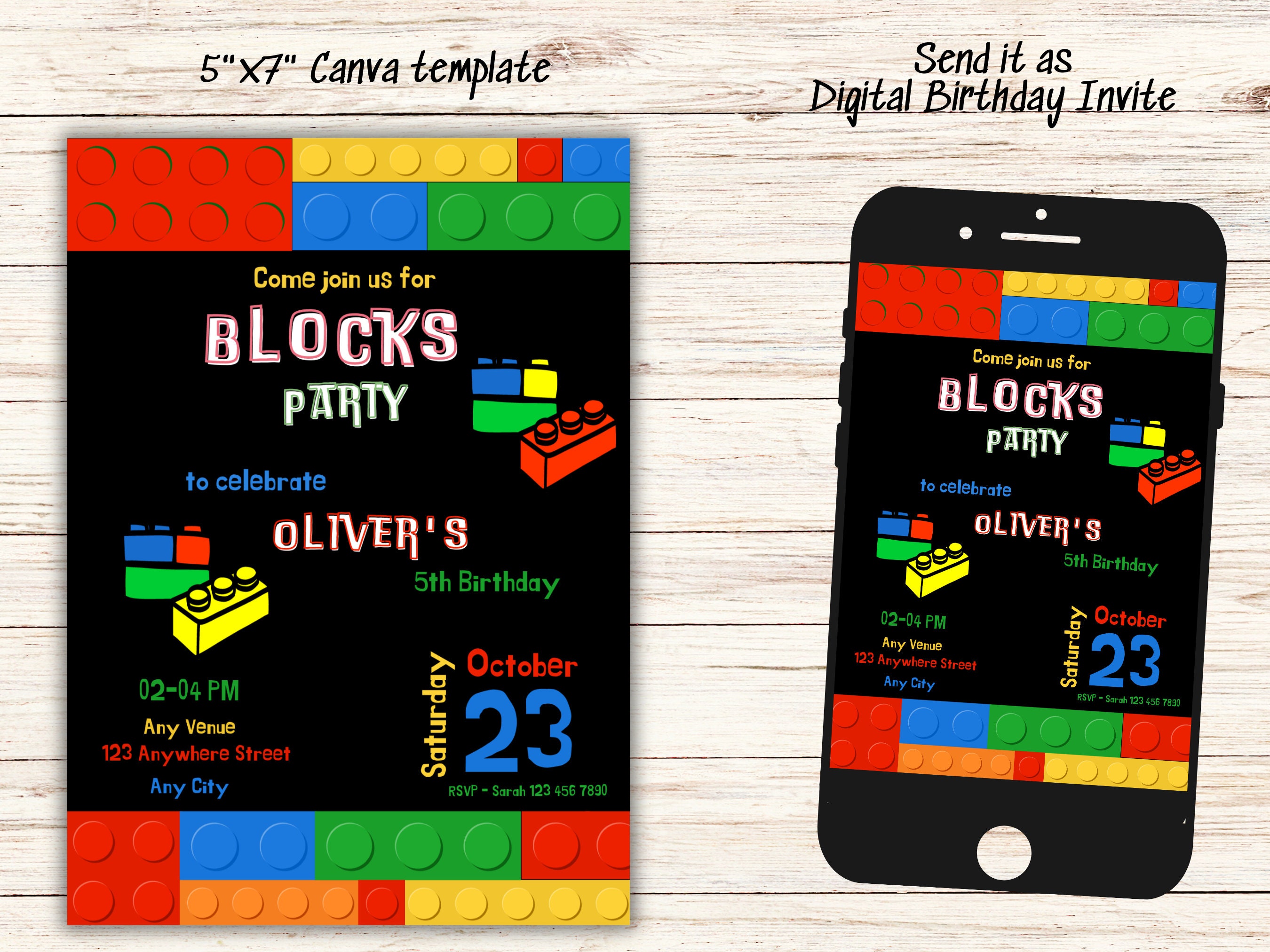 Building Blocks Birthday Invitation Template Kids Party (digital ...