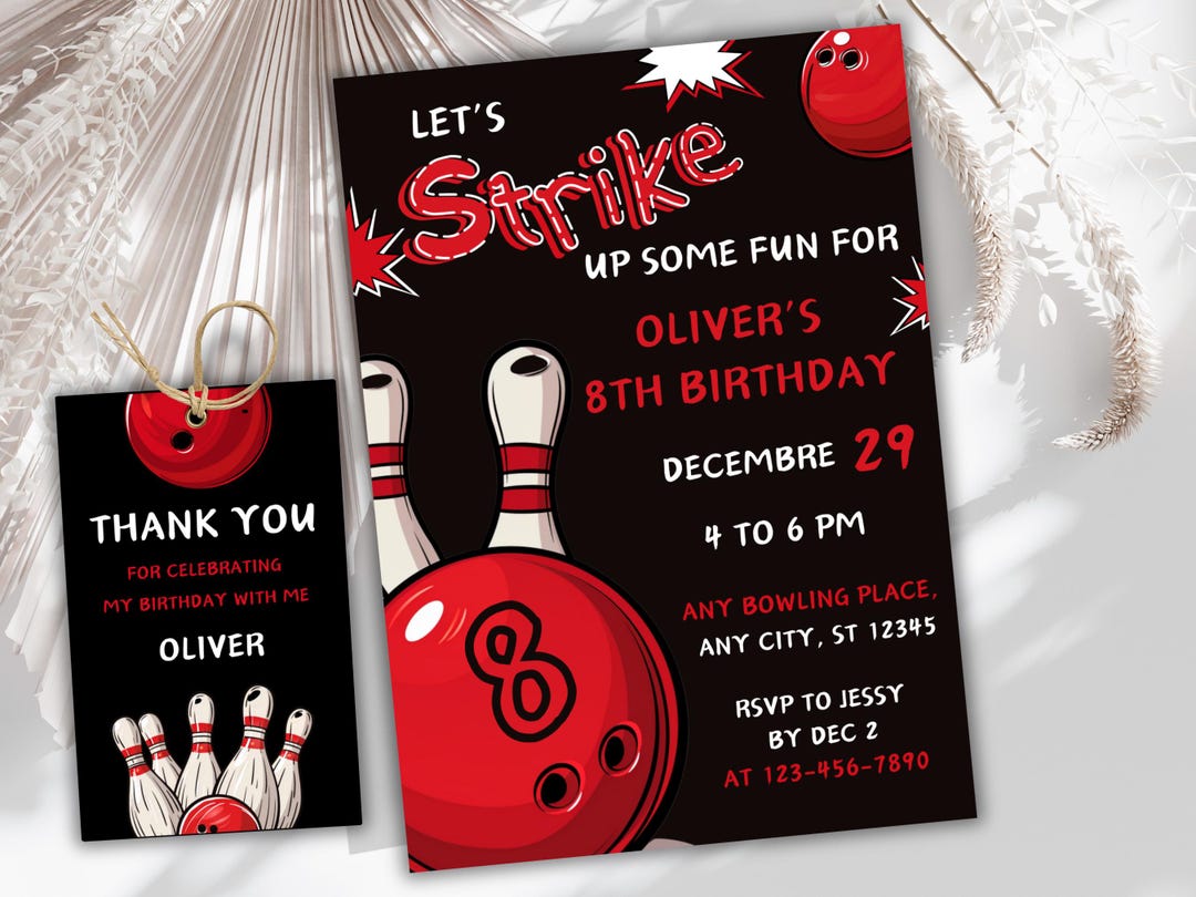 Bowling Birthday Party Invitation Template (digital Download) - Etsy