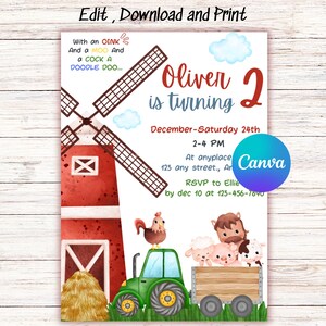 Farm Birthday Invitation Template Barnyard Animals (digital Download ...