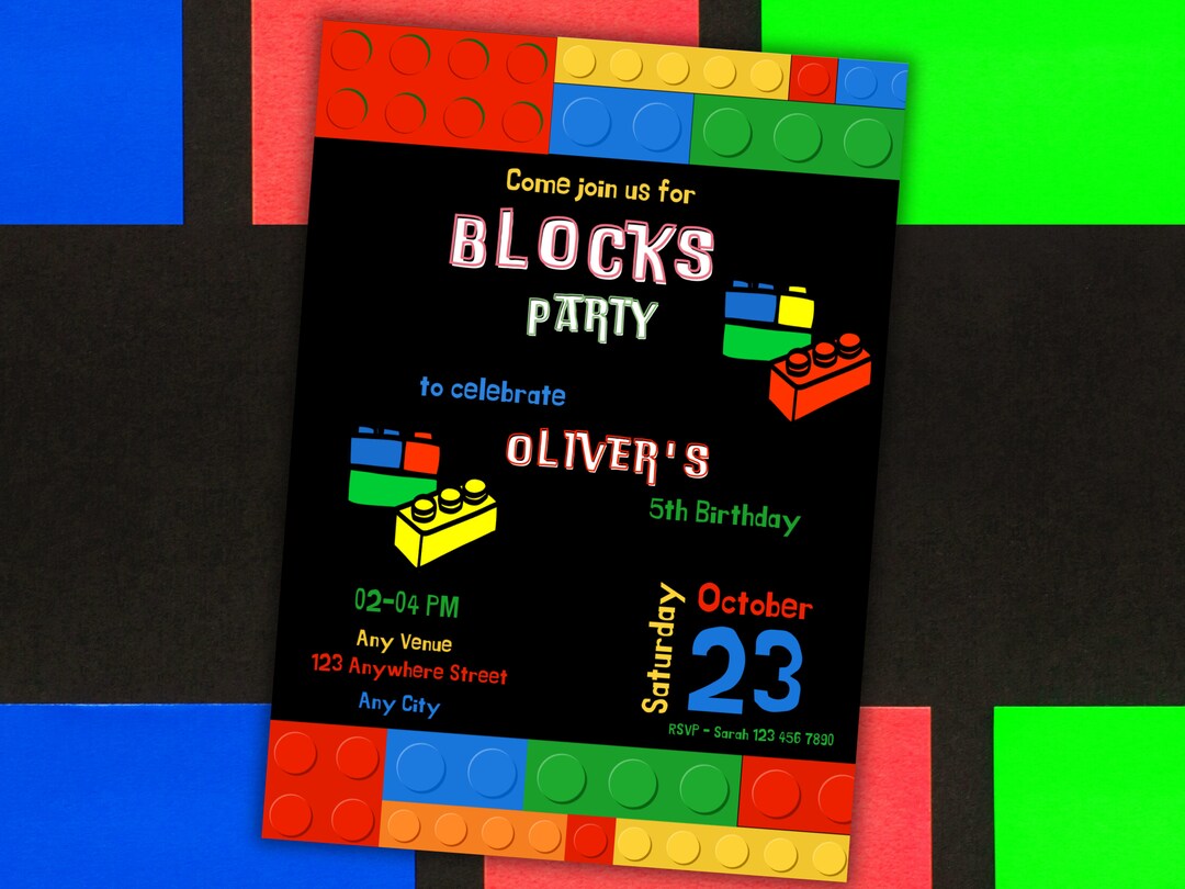 Building Blocks Birthday Invitation Template: Editable Kids Party ...