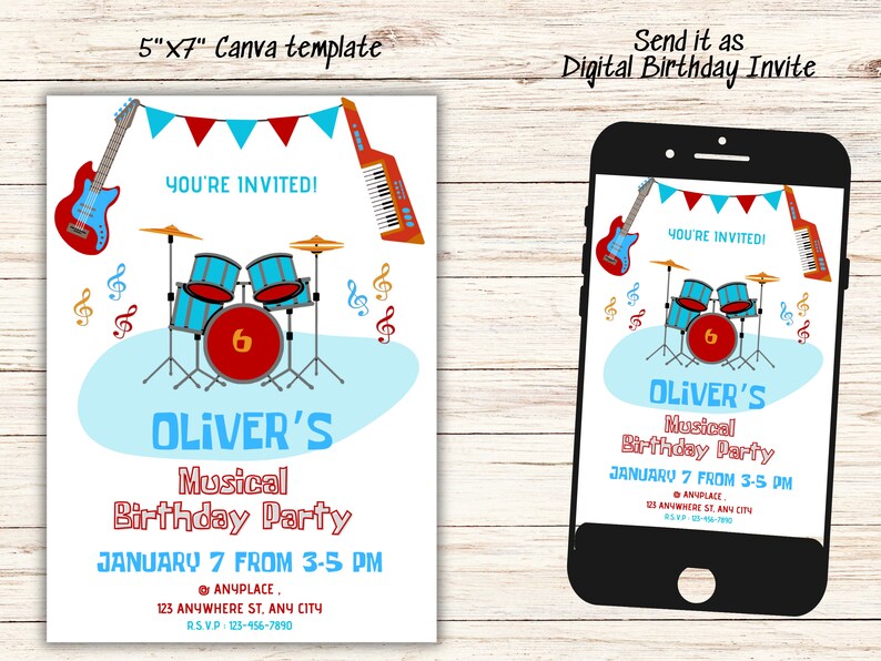 Musical Birthday Invitation Template, Editable Music Birthday Invite - Etsy