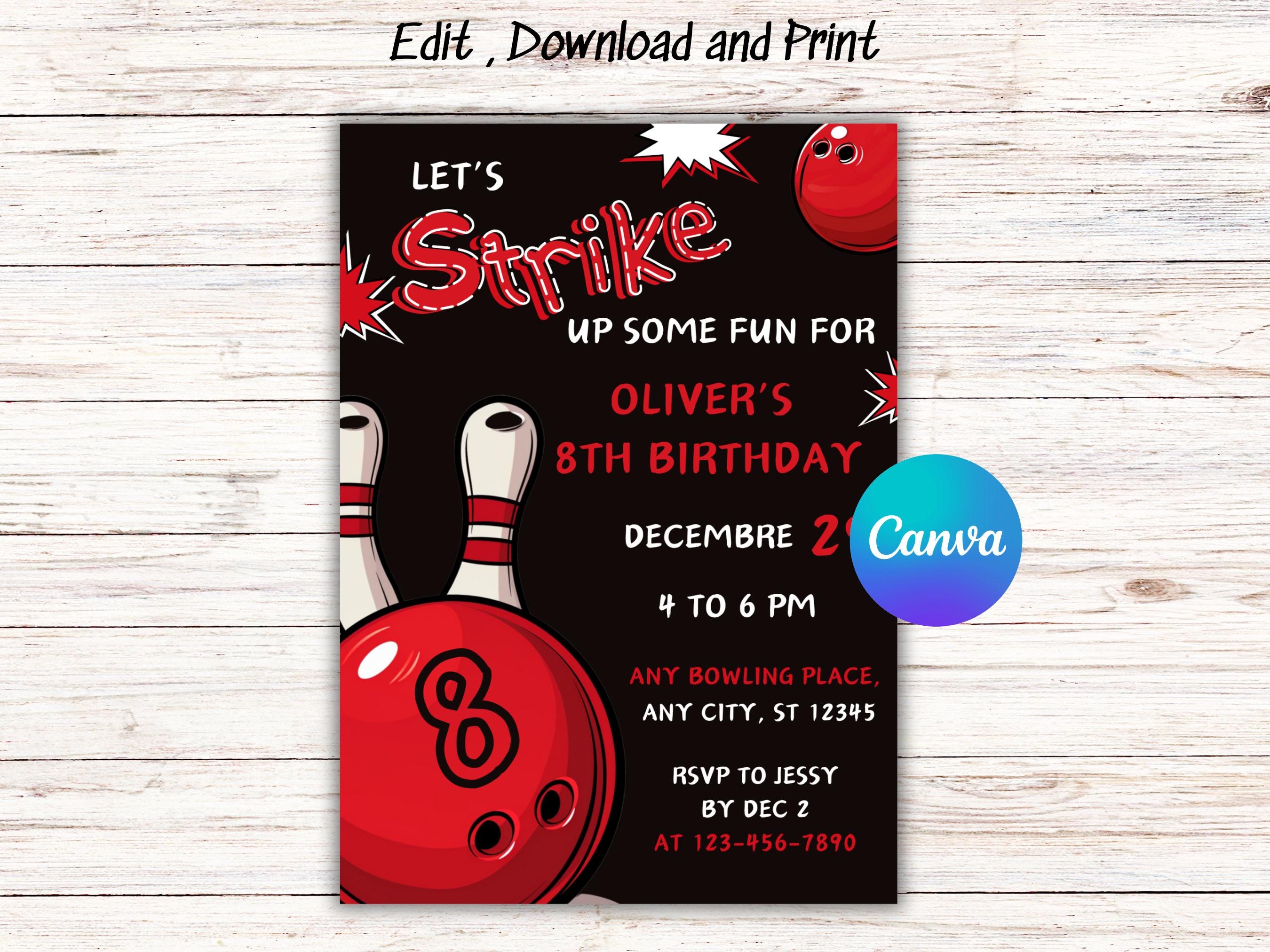 Bowling Birthday Party Invitation Template (canva Digital Download) - Etsy