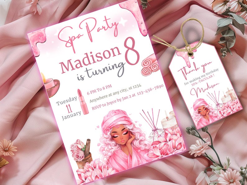 Spa Birthday Party Invitation Template, Printable Girls Birthday Party ...