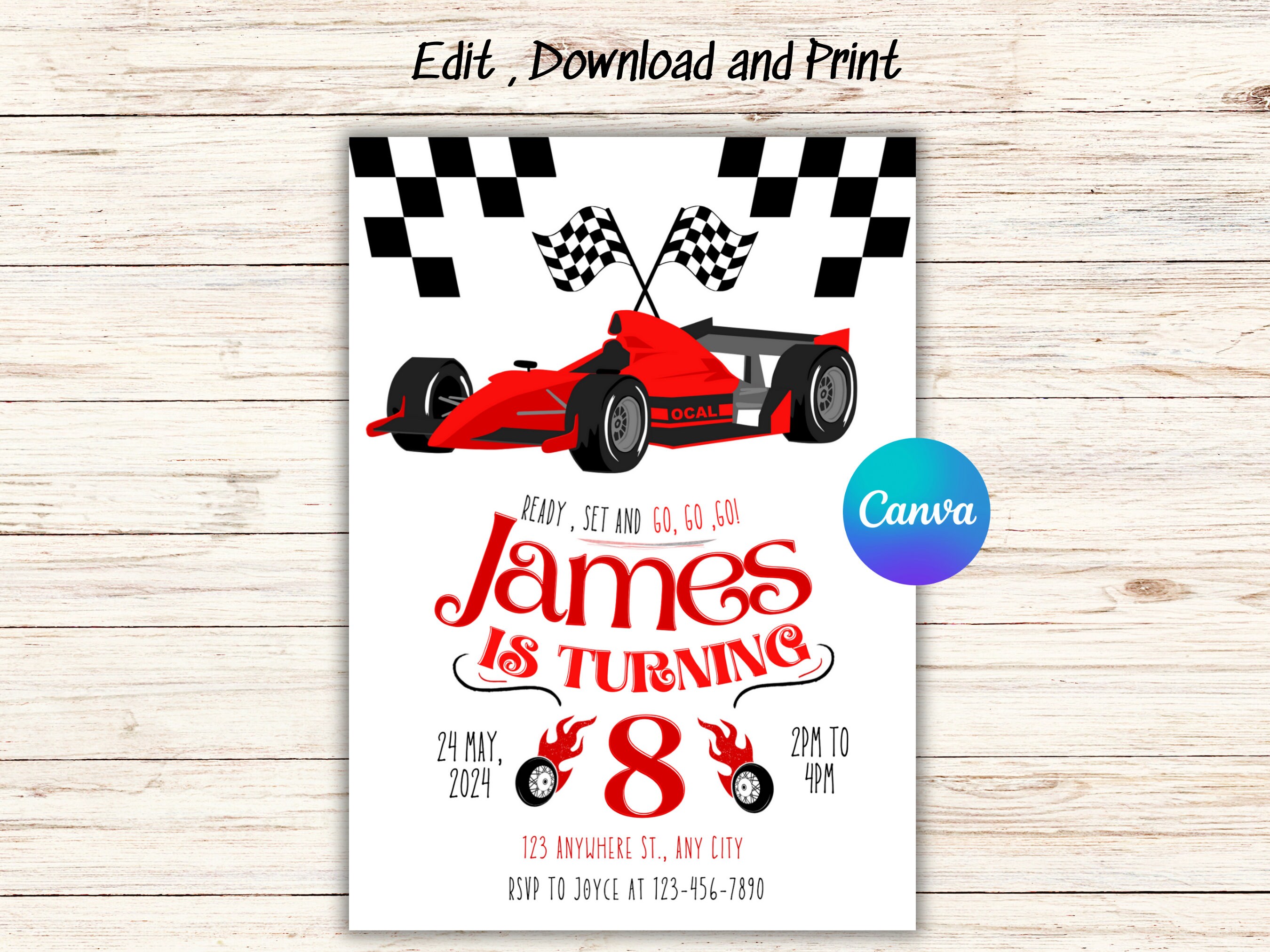 Racing Car Birthday Invitation Template , Printable Birthday Boy ...