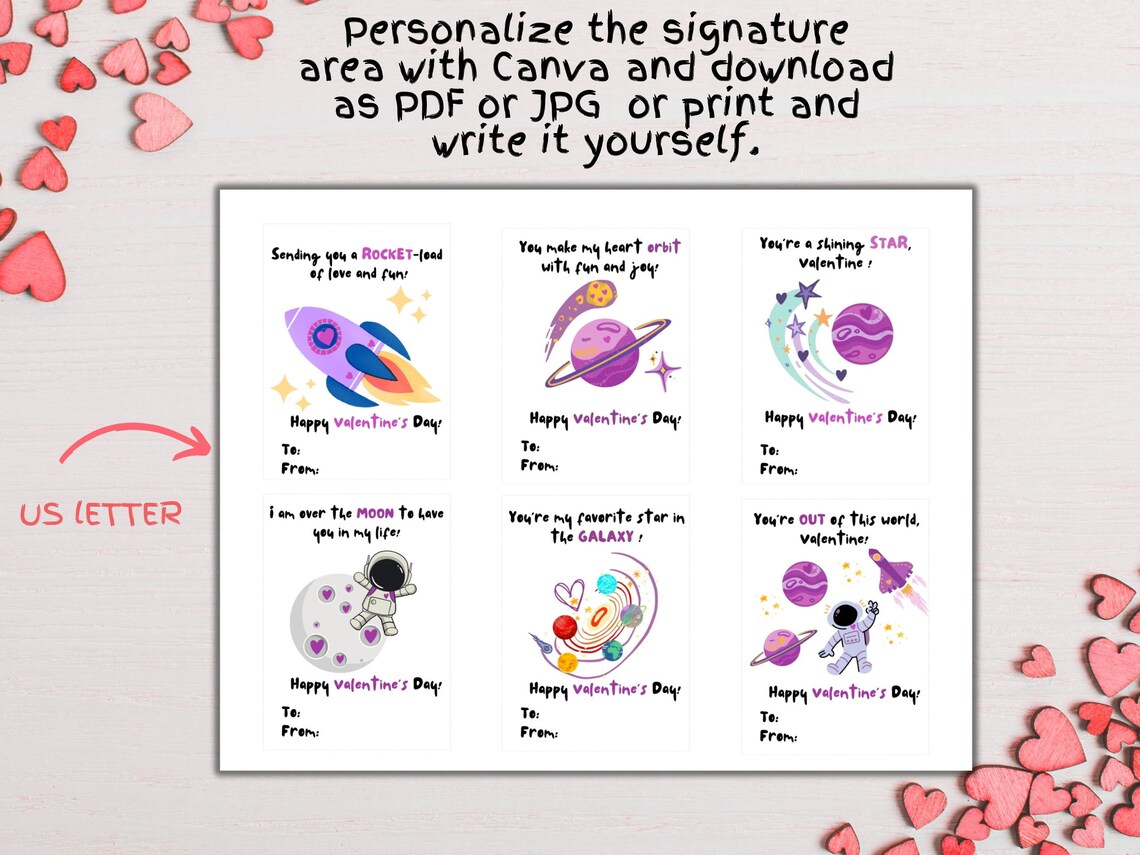 Editable Space Valentine's Day Cards, Valentine's Day Classroom Gift ...