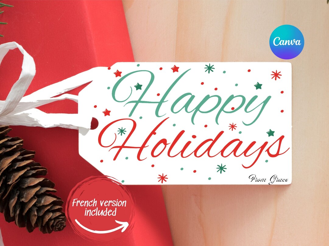 Printable Happy Holidays Gift Tag, Editable Christmas Gift Tag, English ...