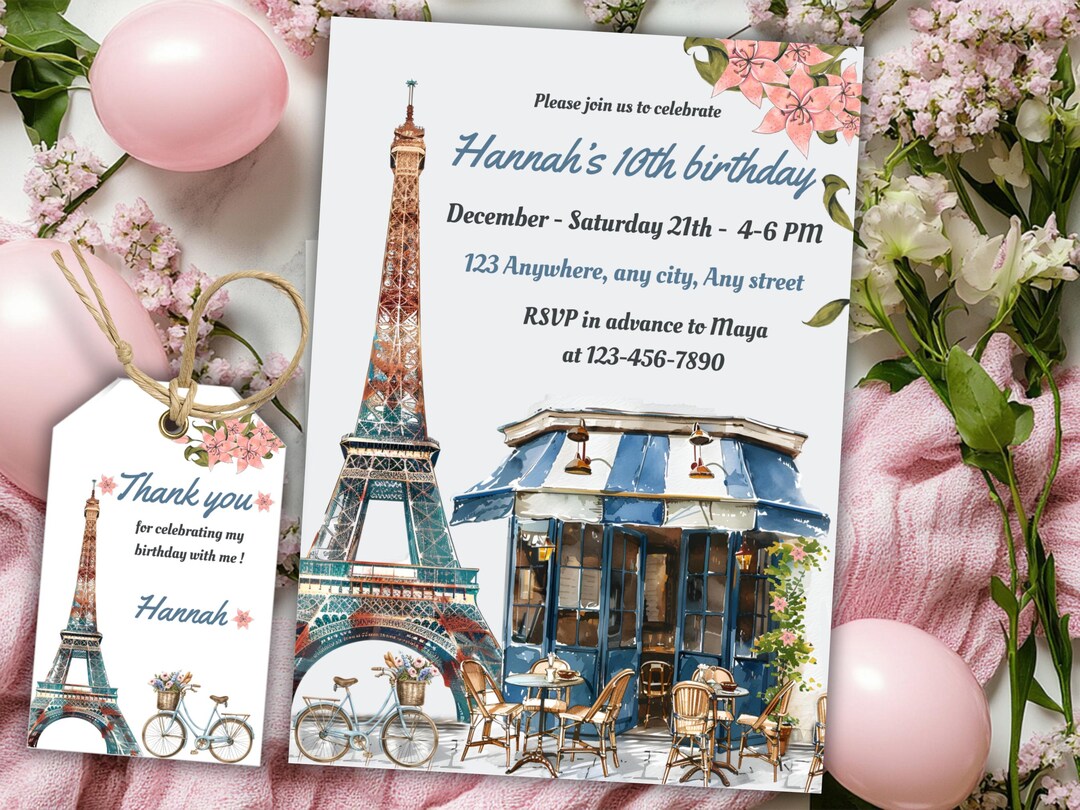 Paris Birthday Invitation Template Eiffel Tower Theme (canva Digital ...