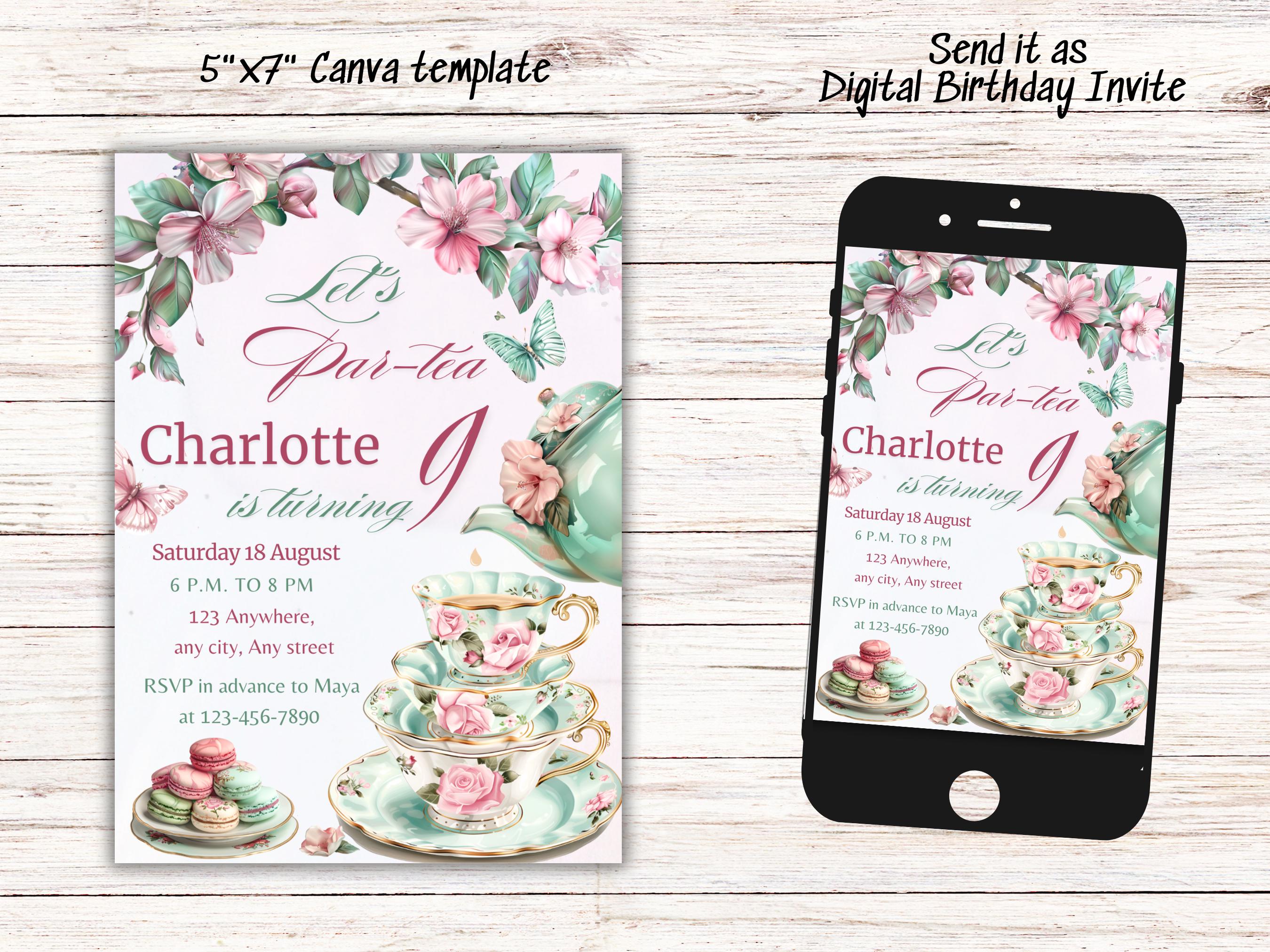 Tea Birthday Party Invitation Template, Printable Tea Party Invitation ...