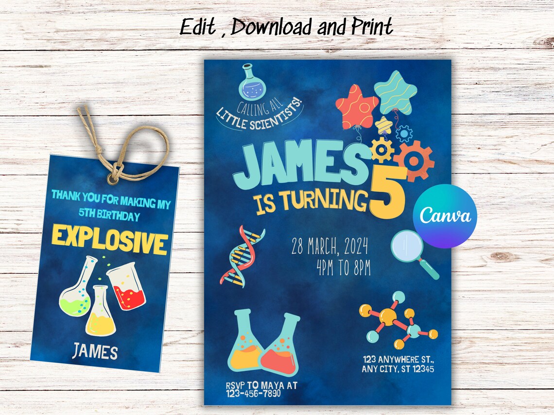 Science Birthday Invitation Template Editable Scientist Party (canva ...