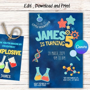 Science Birthday Invitation Template Editable Scientist Party (canva ...