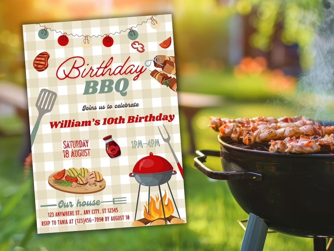 Barbecue Birthday Invitation Template | Editable BBQ Party Invite ...