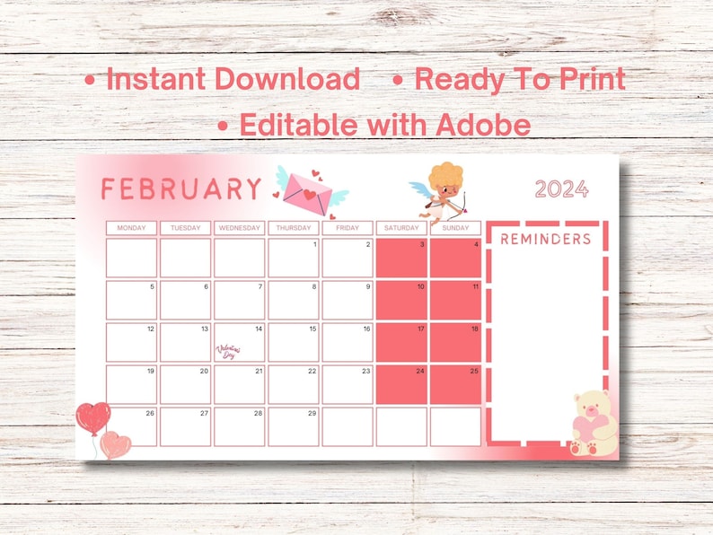 Printable Calendar 2024 Landscape , Monthly Planner 2024, Cute Colorful ...