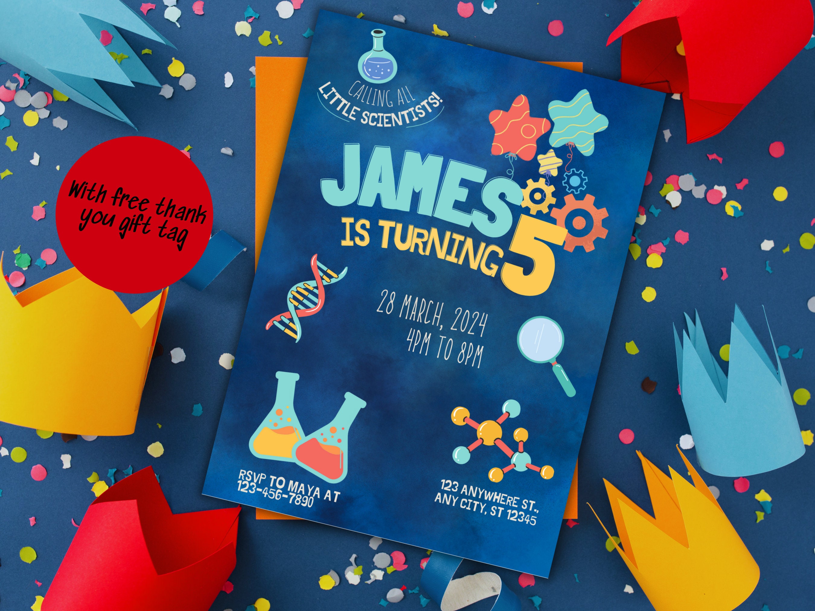 Science Birthday Invitation Template Editable Scientist Party (canva ...