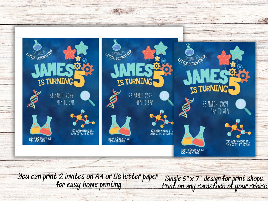 Science Birthday Invitation Template Editable Scientist Party (canva ...