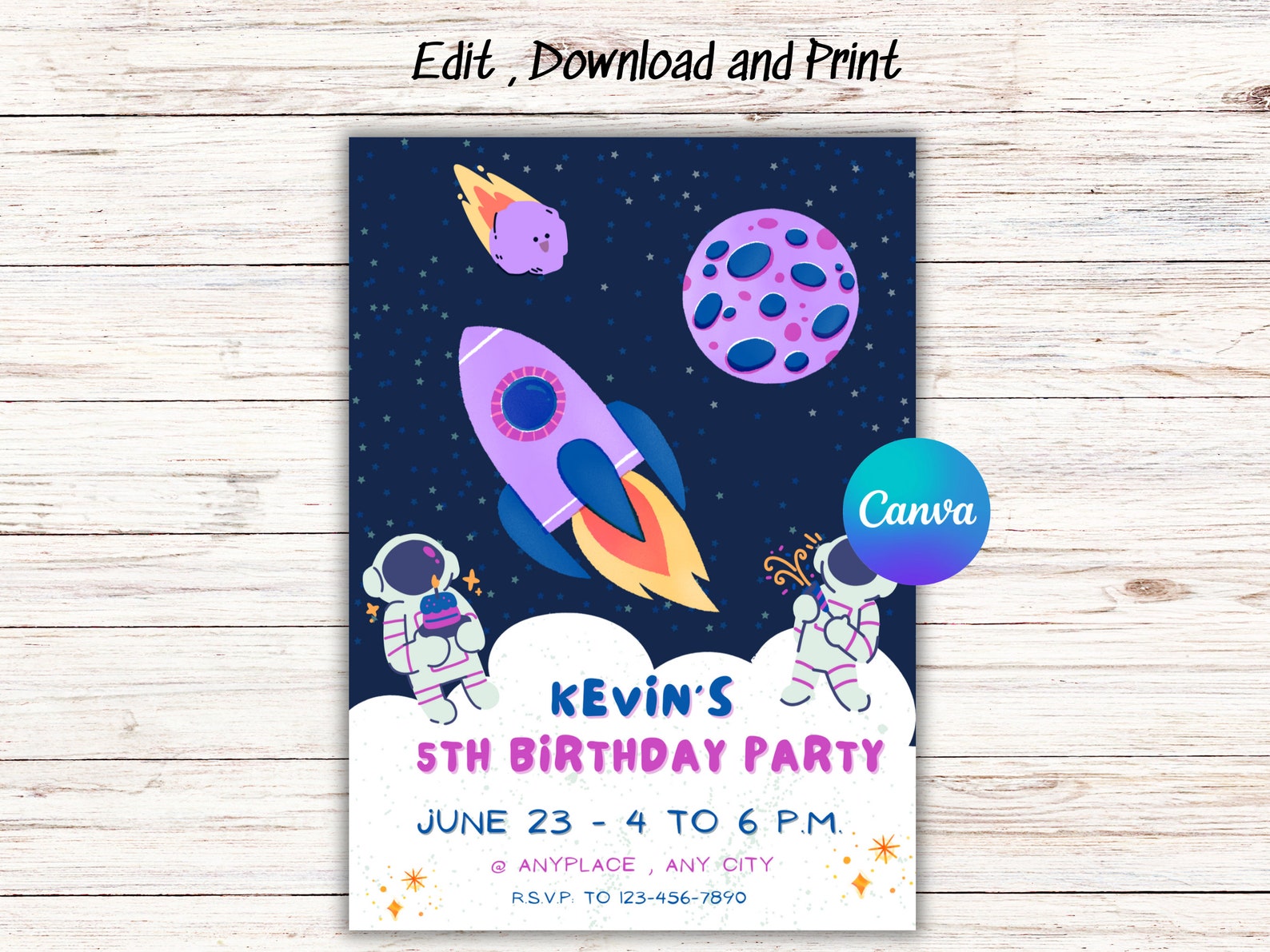Space Birthday Invitation Template , Printable Birthday Boy Invitation ...