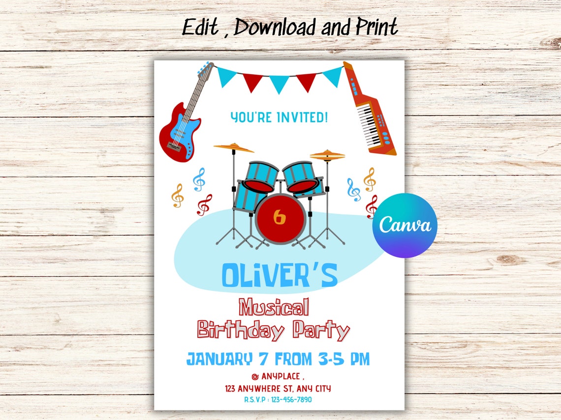 Musical Birthday Invitation Template, Editable Music Birthday Invite - Etsy