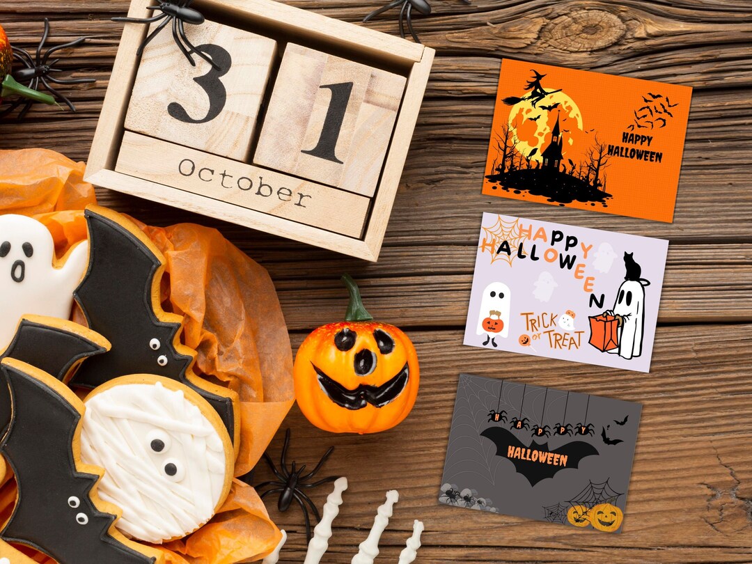 Halloween Greeting Cards Set Printable Halloween Cards Pack - Etsy