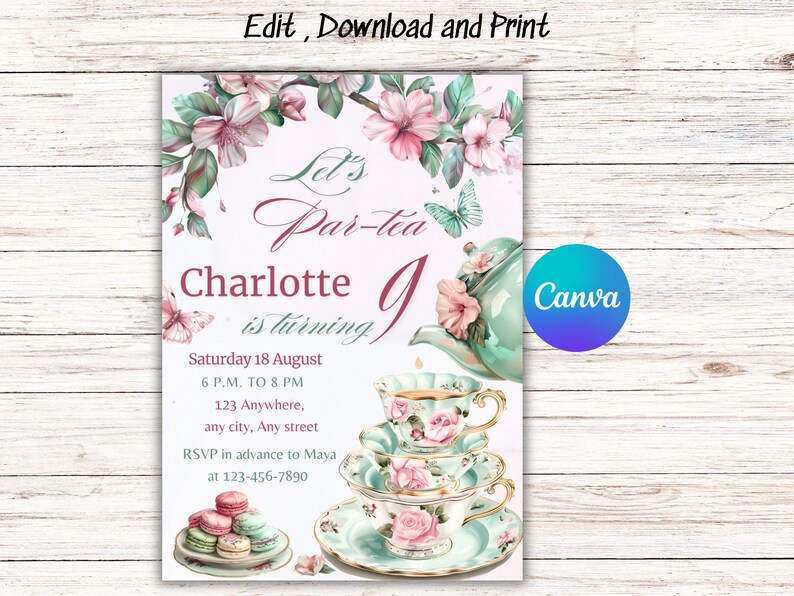 Tea Birthday Party Invitation Template, Printable Tea Party Invitation ...