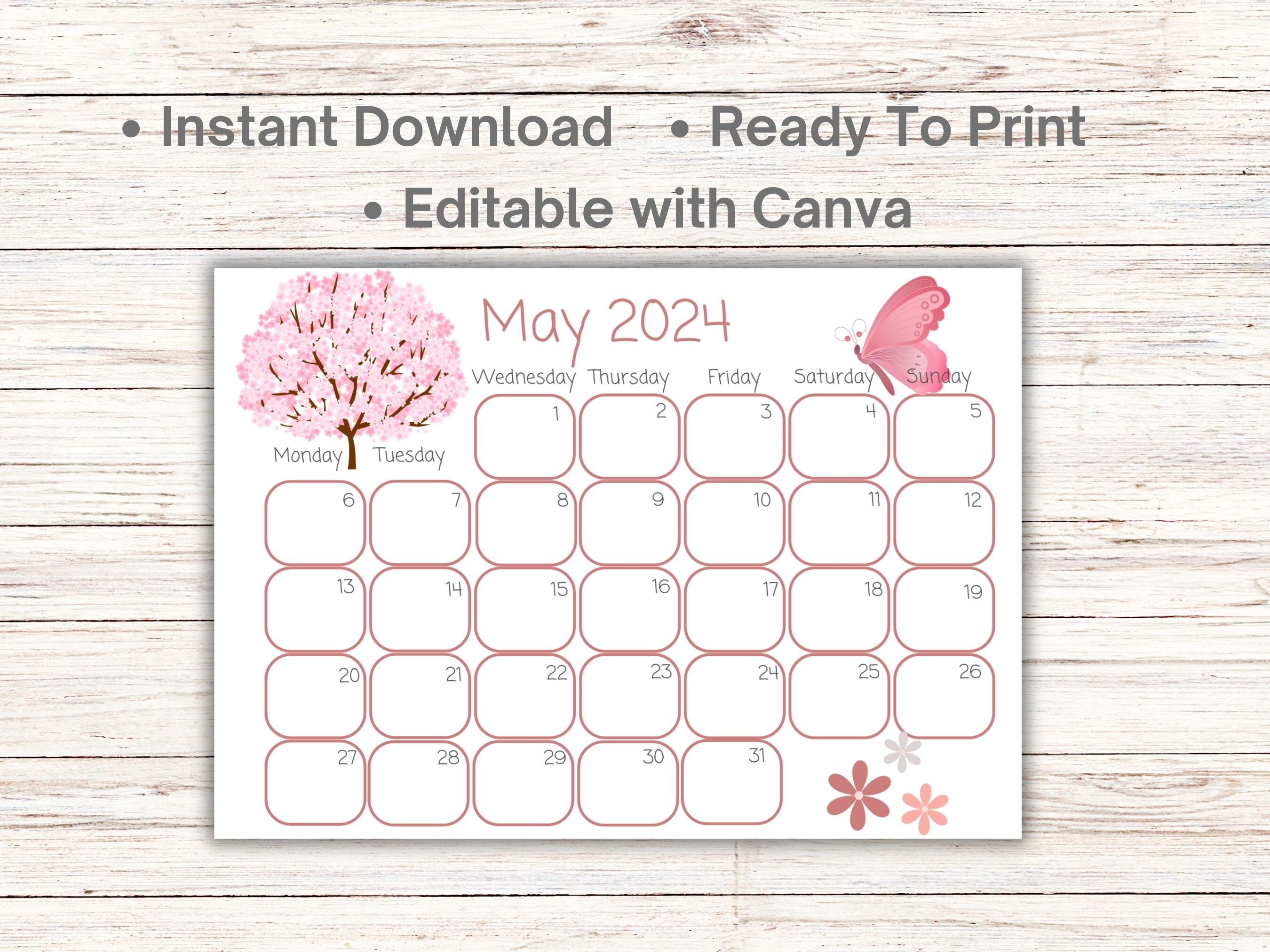 Printable Calendar 2024 Landscape , Monthly Planner 2024, Colorful ...