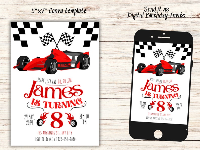 Racing Car Birthday Invitation Template , Printable Birthday Boy ...