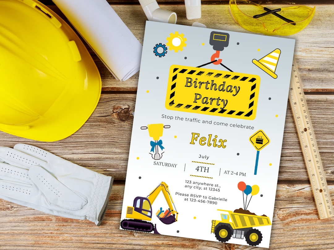 Construction Birthday Invitation Template , Printable Birthday Boy ...