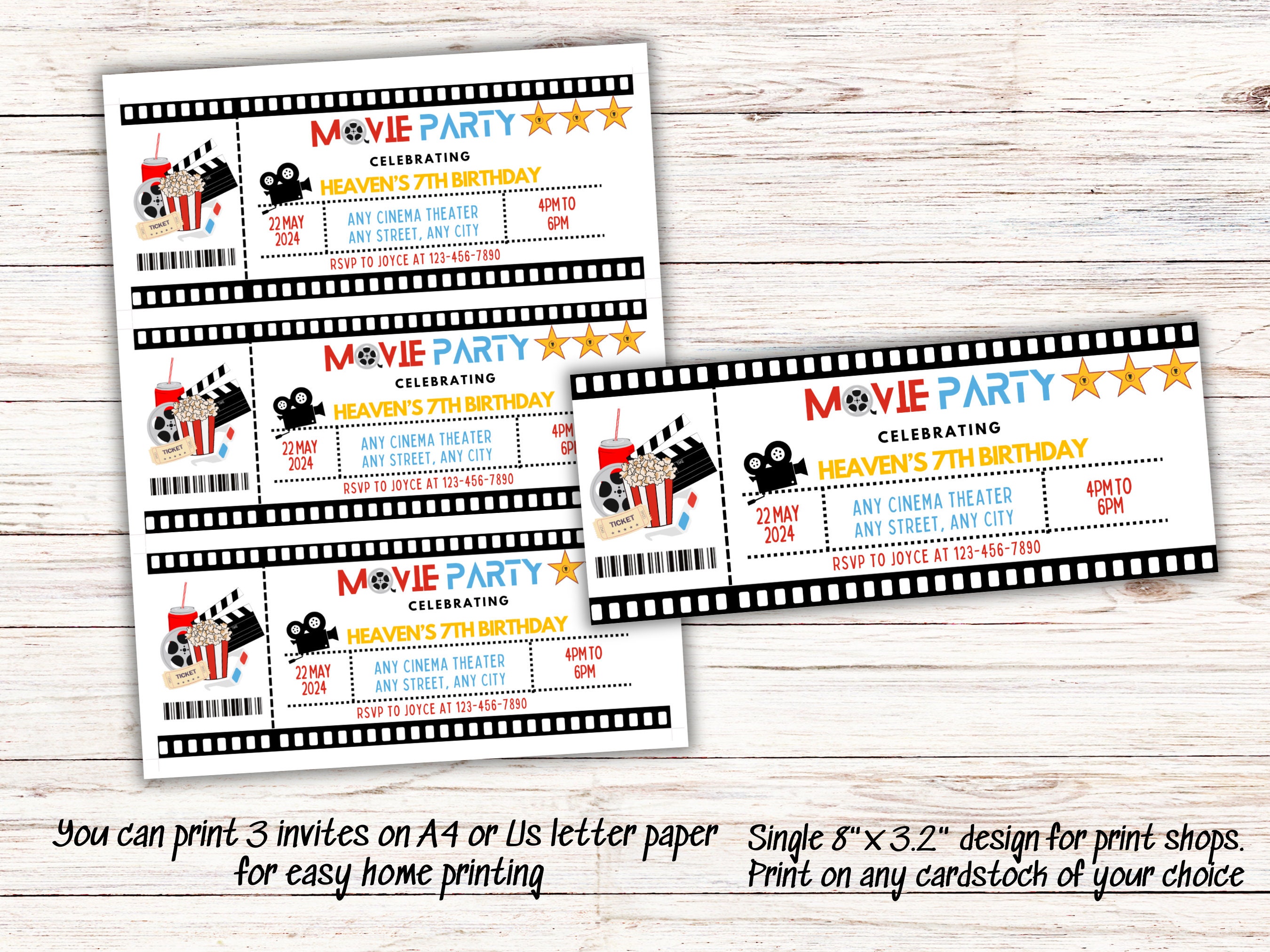 Movie Ticket Birthday Invitation Template, Editable Movie Birthday ...
