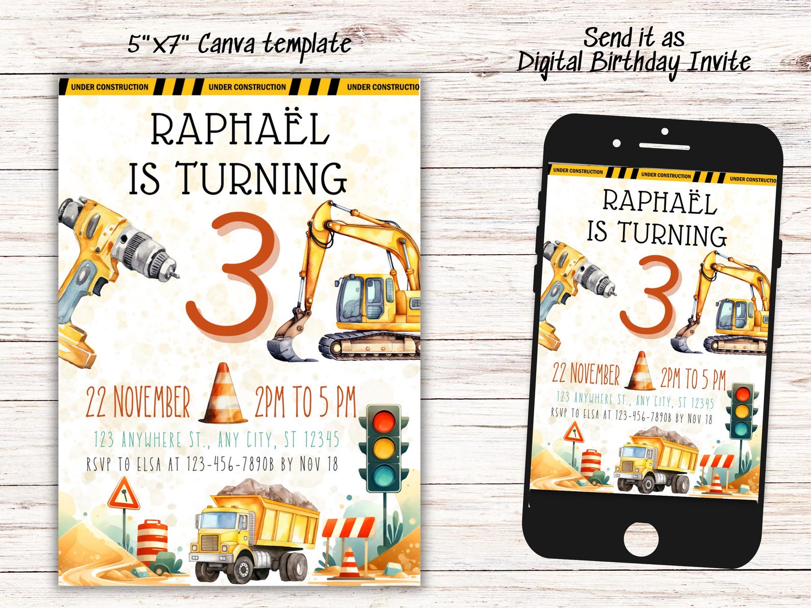 Construction Birthday Invitation Template , Printable Birthday Boy ...