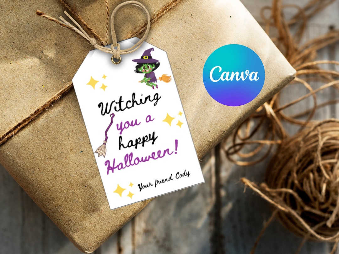 Witch Halloween Gift Tag Happy Halloween Favor Bag Tag Editable ...