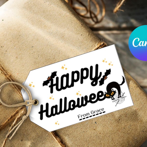 Halloween Gift Tag Printable Halloween Favor Bag Tag Editable Halloween ...