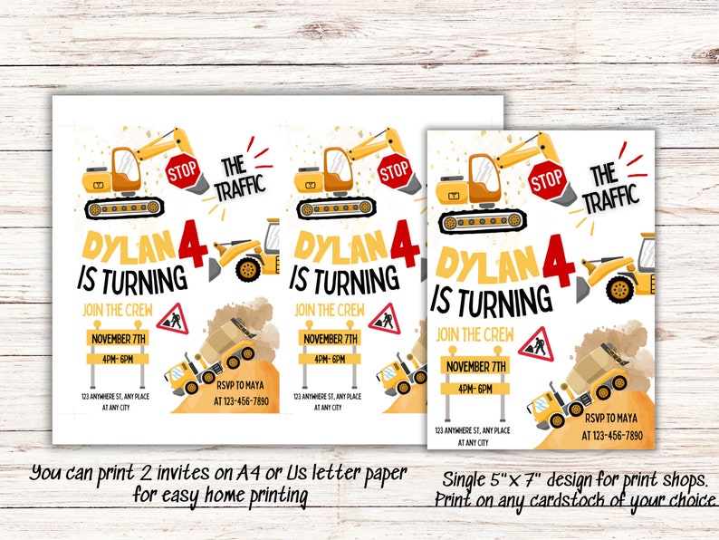 Construction Vehicles Birthday Invitation, Printable Birthday Boy ...