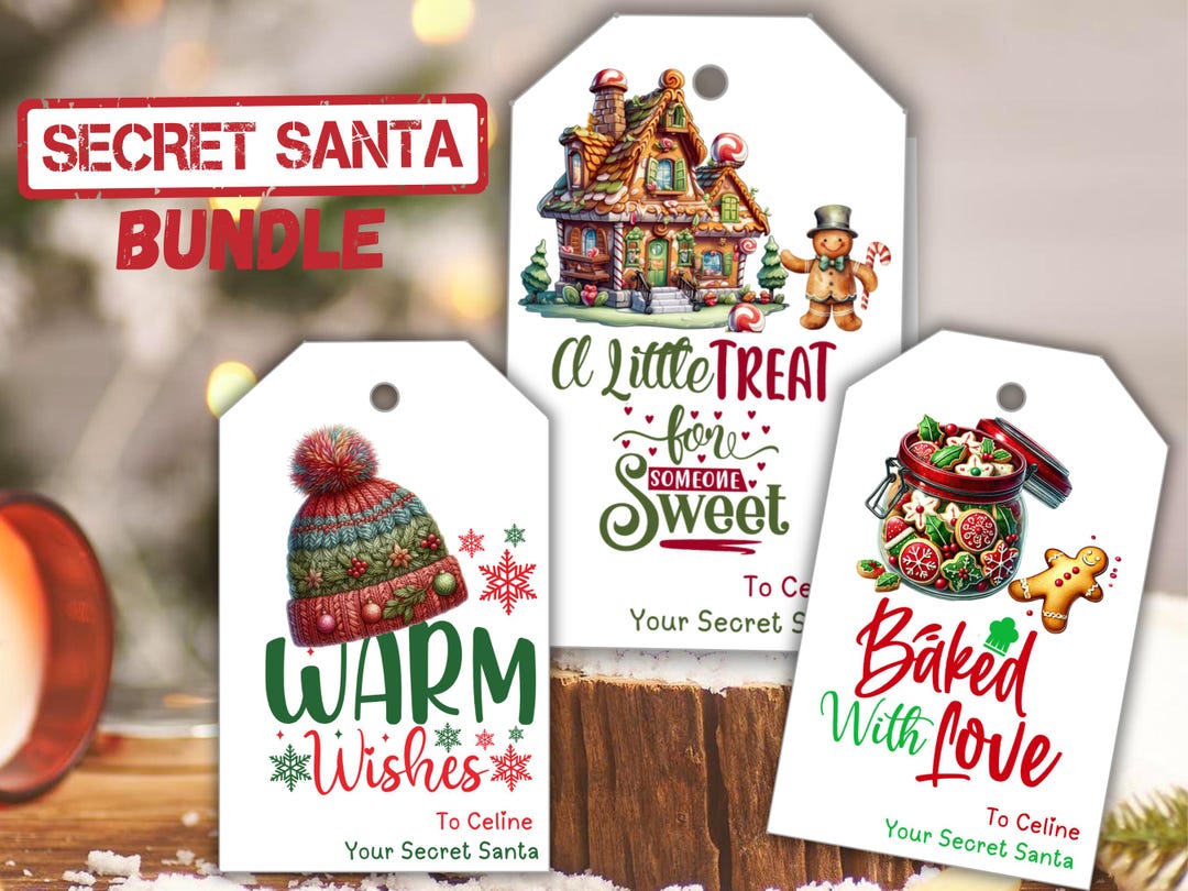 Secret Santa Christmas Gift Tags Bundle, Christmas Gift Tag, Editable ...